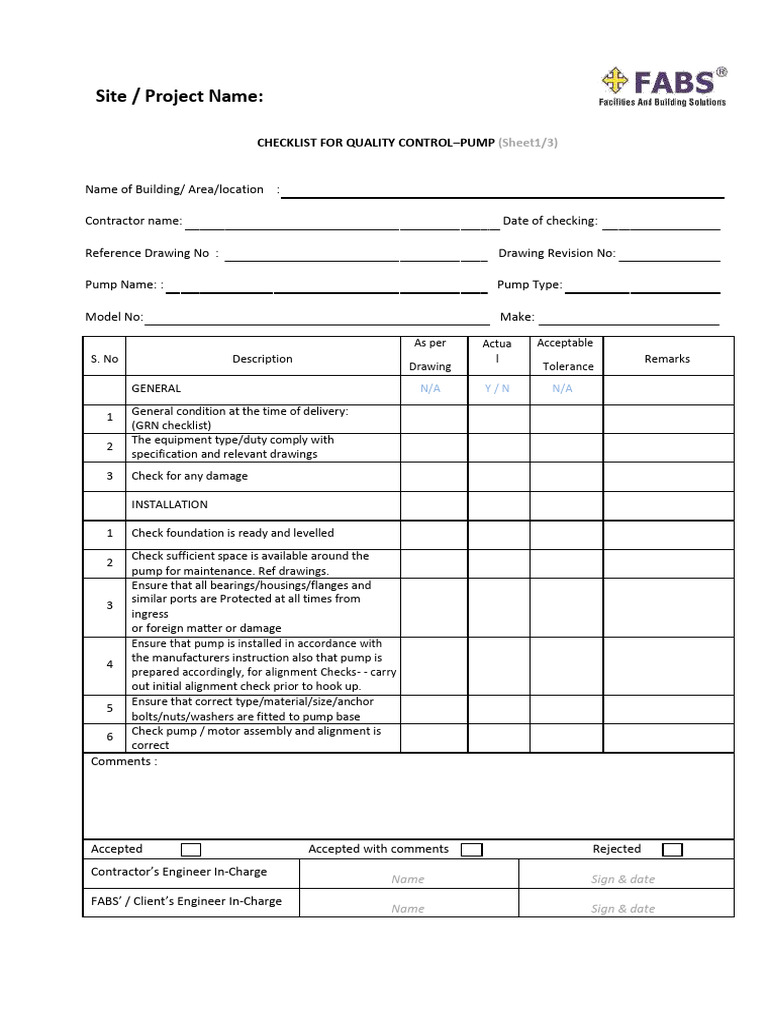 Pump Quality Control Checklist | PDF | Pump | Belt (Mechanical)