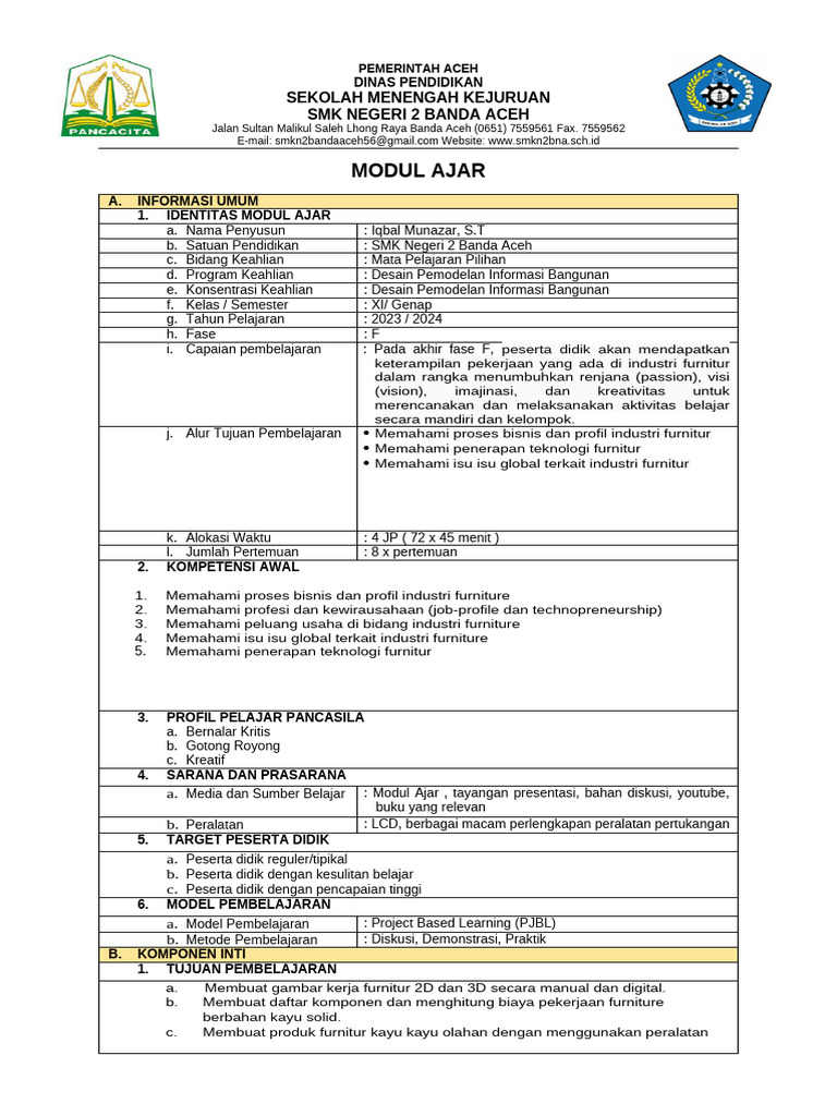 Modul Ajar MPP Furniture | PDF