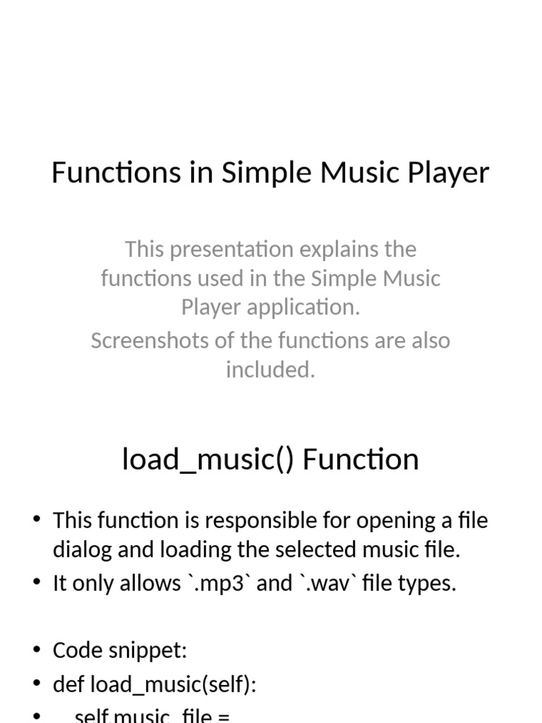 Music Player Functions Presentation With Placeholders | PDF