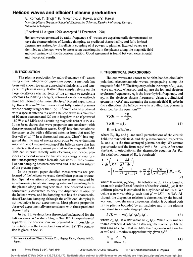A. Komori Et Al - Helicon Waves and Efficient Plasma Production | PDF ...