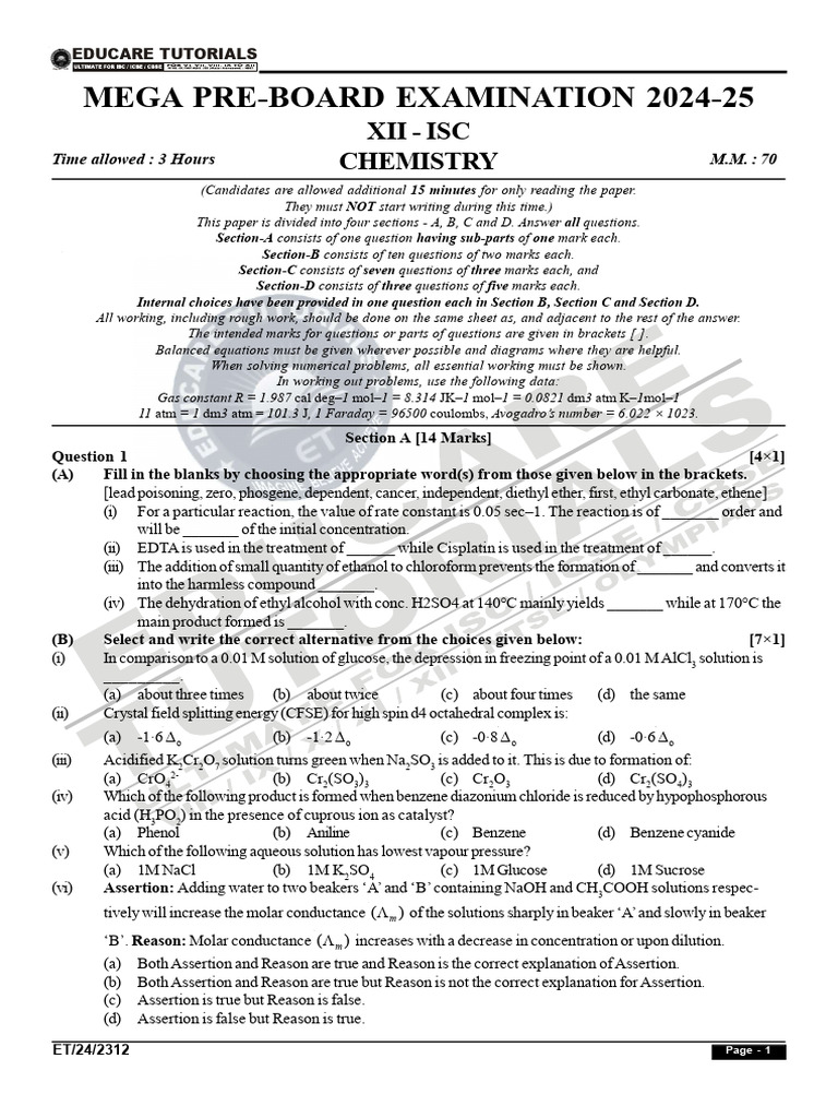 Chemi Xii Isc PDF | PDF | Transition Metals | Chemical Reactions