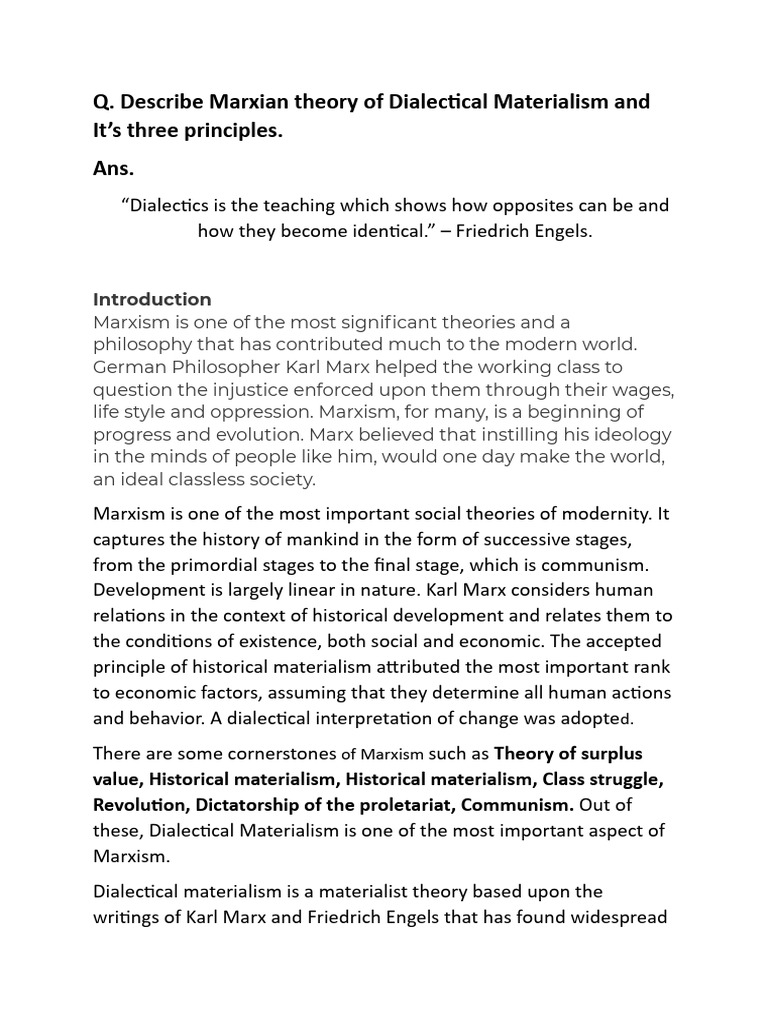 Marxian Dialectical Materialism | PDF | Marxism | Dialectic