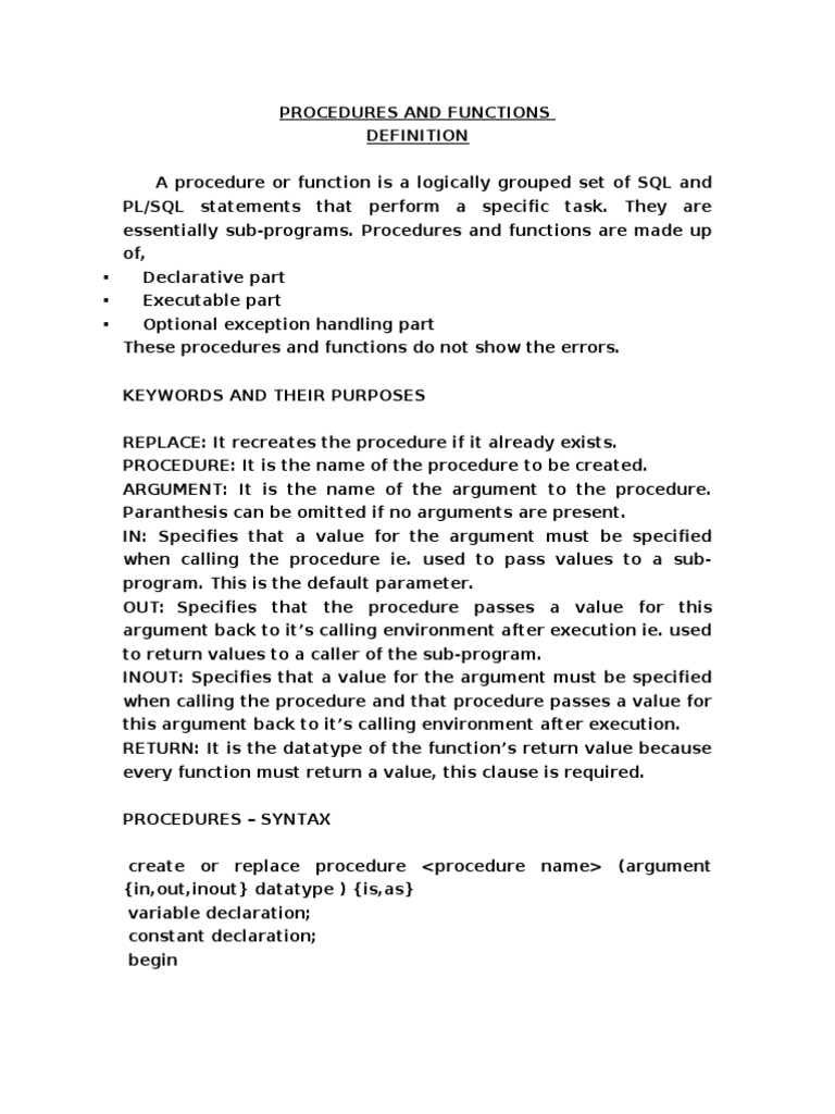 Procedures and Functions | PDF | Parameter (Computer Programming) | Subroutine