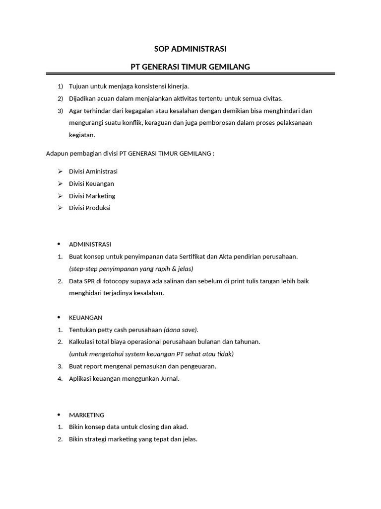 Sop Administrasi Gtg | PDF