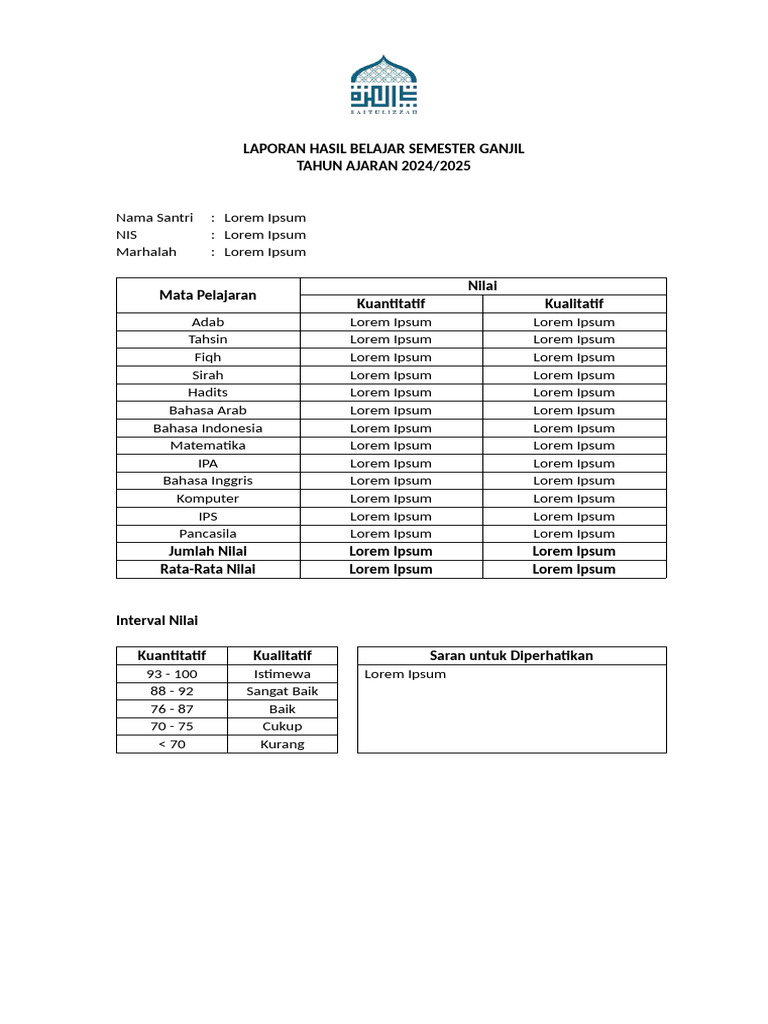 Template Rapot 2 | PDF