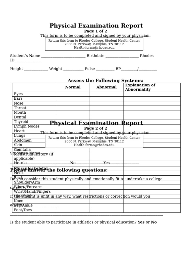 Physical_Examination_Report | PDF | Musculoskeletal System | Human Anatomy