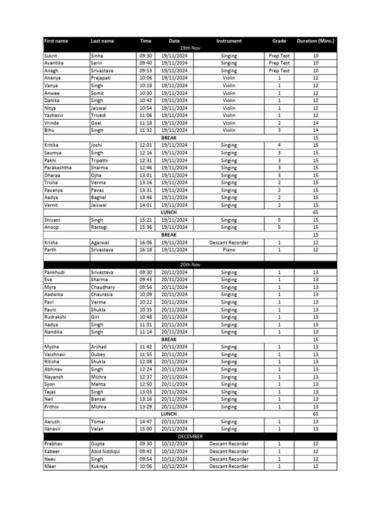 Music Prep Test Schedule 2024 | PDF