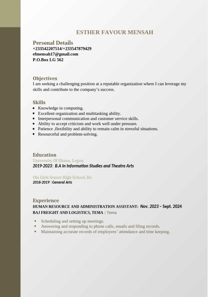 Esther Mensah's Professional Resume | PDF