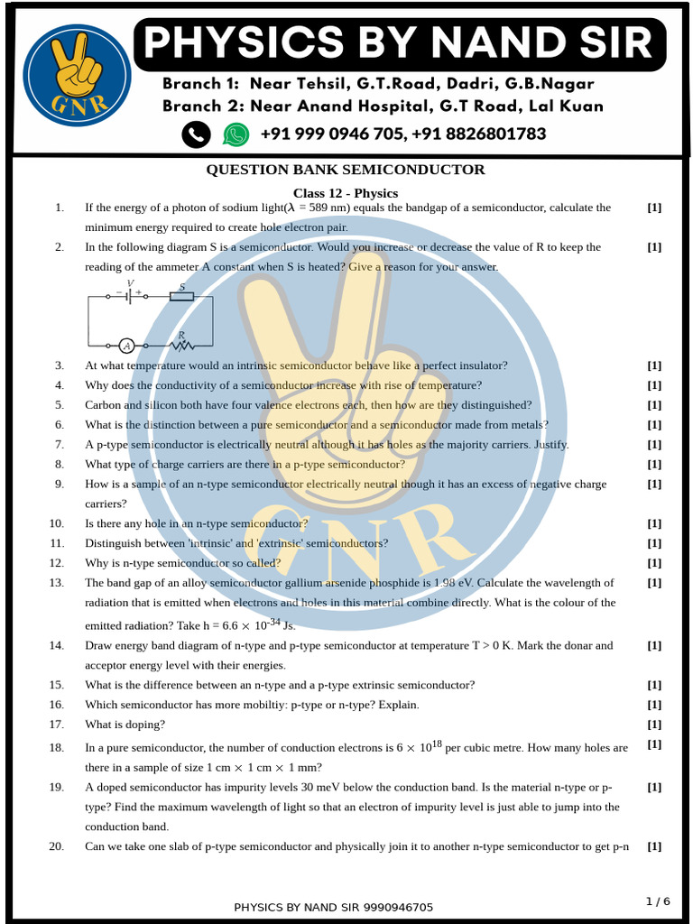 Semiconductor Question Bank. | PDF | P–N Junction | Semiconductors