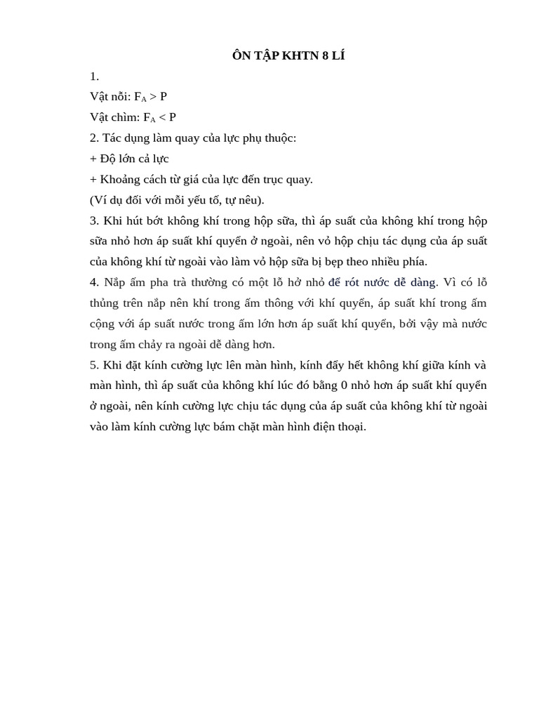 ÔN TẬP KHTN 8 LÍ | PDF