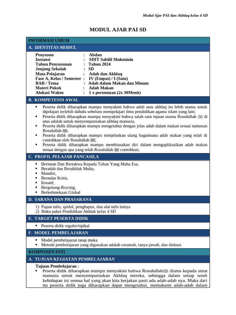 Tugas Modul Ajar PAI (Abdan) | PDF
