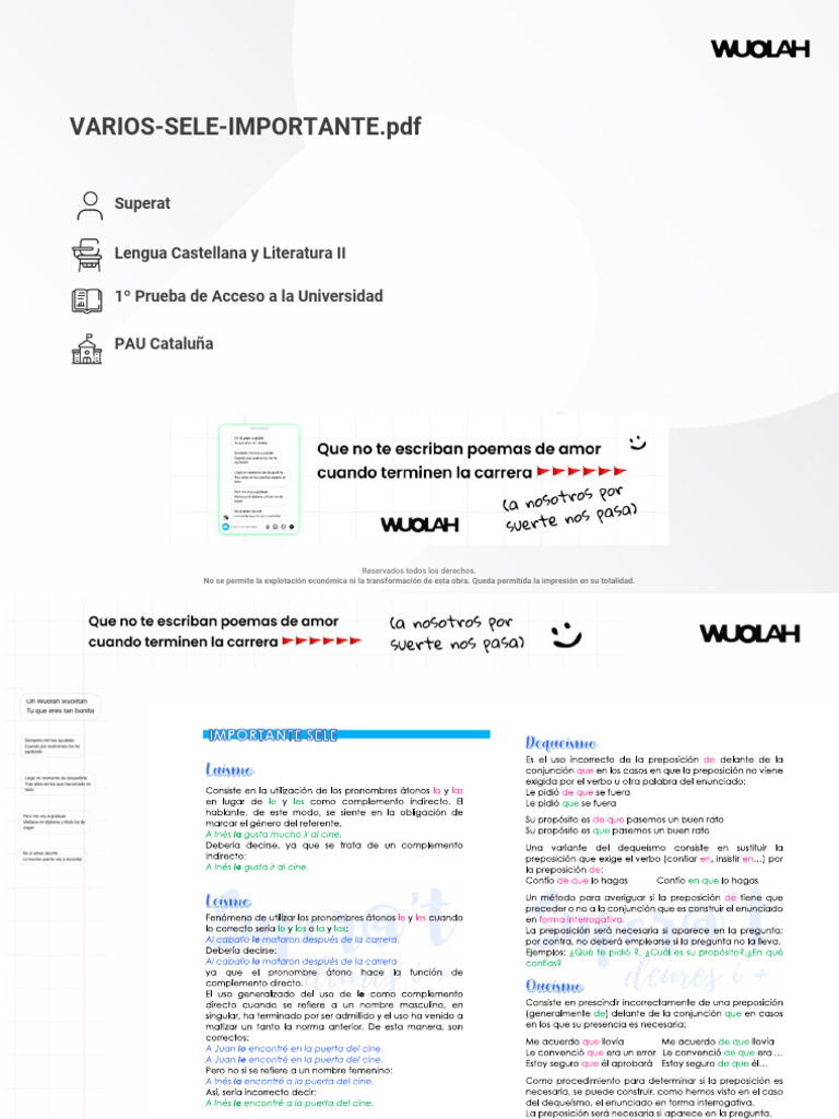 Varios-Sele-Importante - PDF: Superat Lengua Castellana y Literatura II 1º Prueba de Acceso A La ...