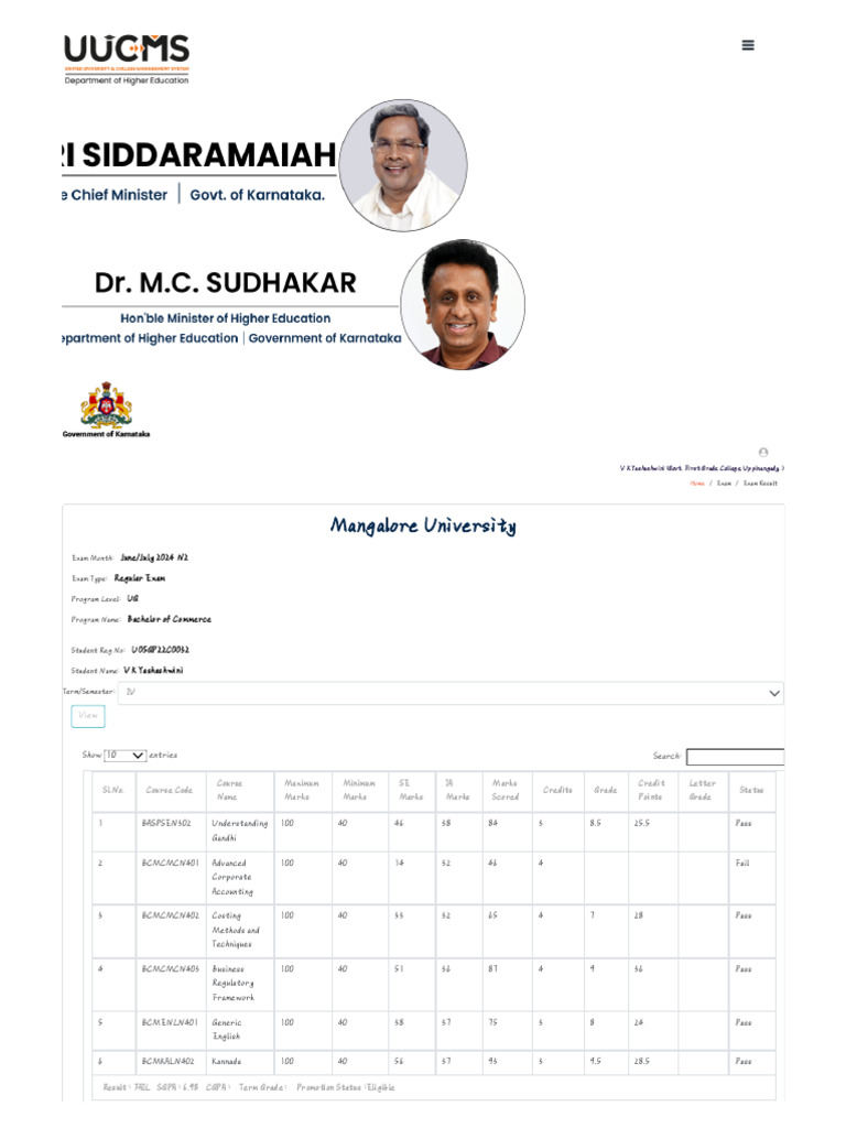 Exam Results for B.Com IV Semester | PDF | Educational Stages | Qualifications