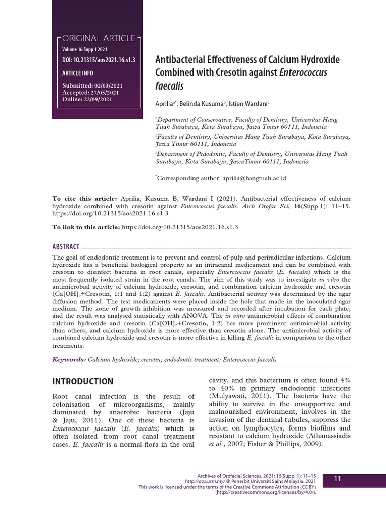 Antibacterial Effects of Calcium Hydroxide and Cresotin | PDF ...