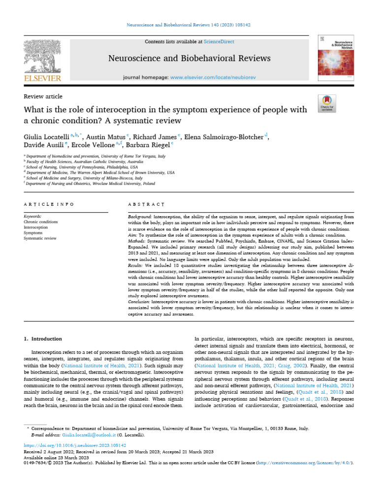 What-is-the-role-of-interoception-in-the-symptom-exper_2023_Neuroscience---B | PDF | Nervous ...