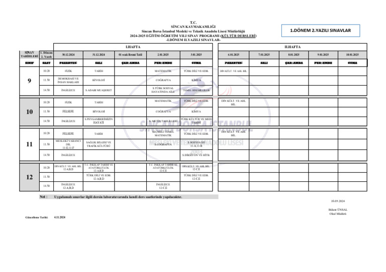 202420251donem2sinavtakvimi 241223 100304 | PDF