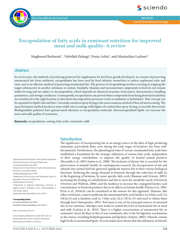 Ruminant Nutrition: Encapsulation Advances | PDF | Fat | Fatty Acid