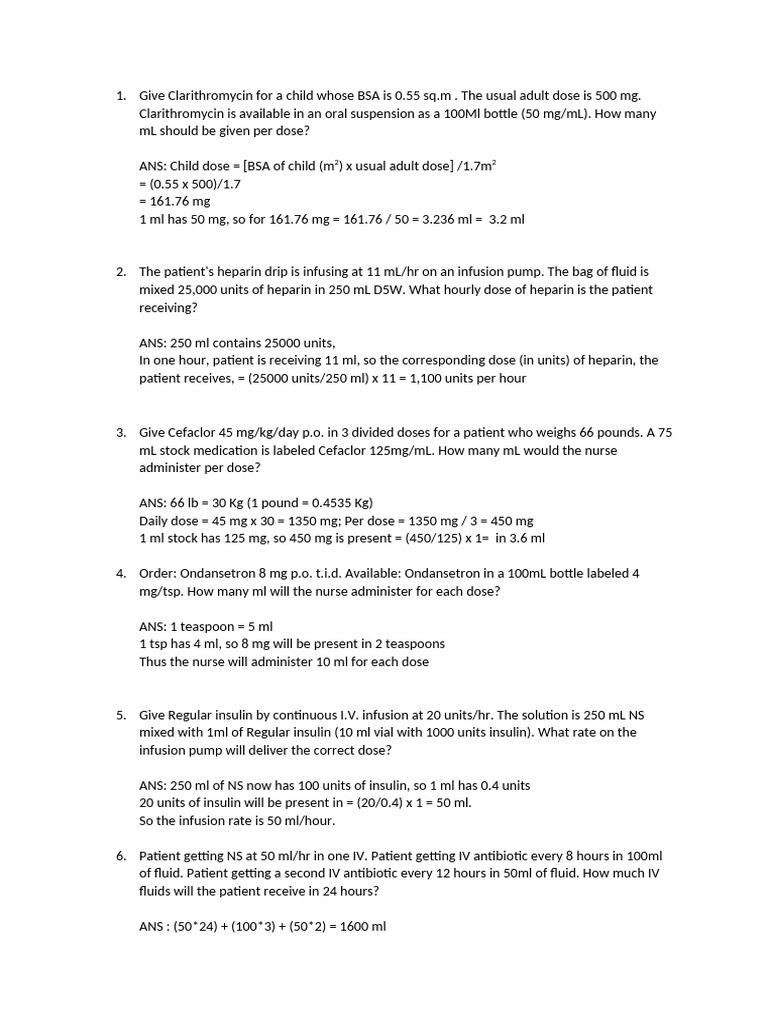 Dosage Calculation Answers For Prac Rec2024 | PDF | Intravenous Therapy ...