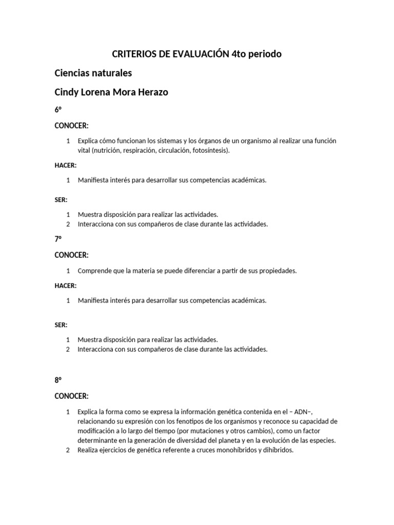 Criterios de Evaluacion 4 Periodo 2024 | PDF