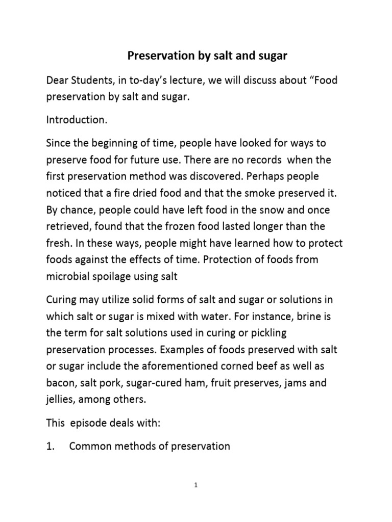 Food Preservation with Salt and Sugar | PDF | Curing (Food Preservation ...