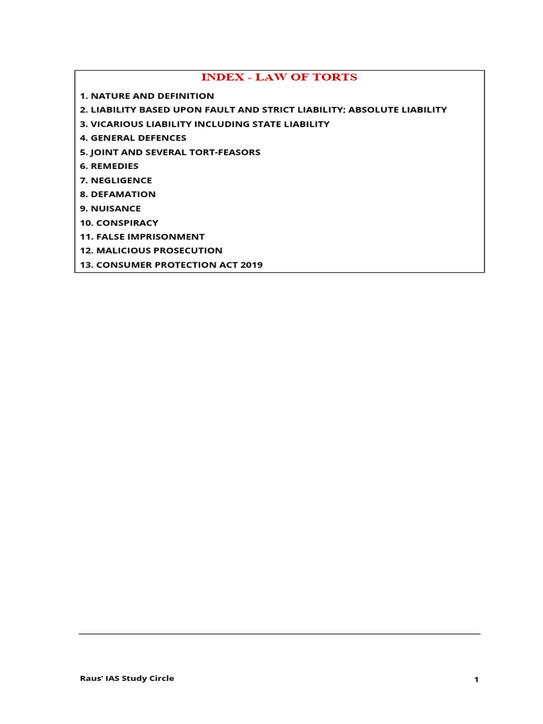 Law of Torts | PDF | Tort | Damages