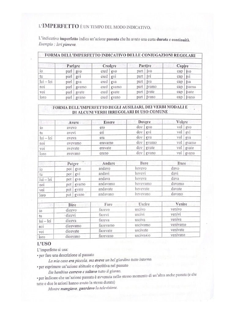 L'IMPERFETTO È UN TEMPO DEL MODO INDICATIVO. | PDF