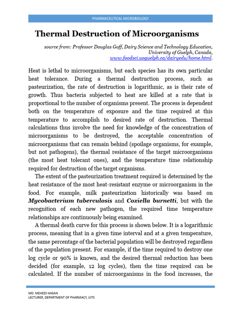 Thermal Destruction of Microorganisms | PDF | Microorganism ...
