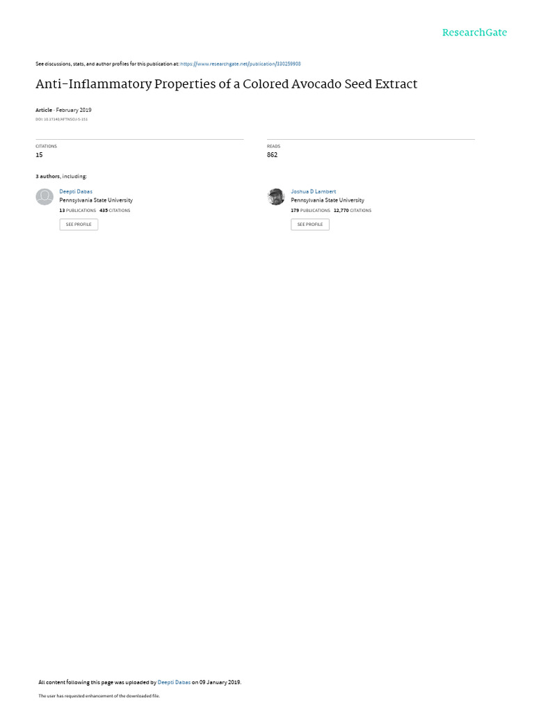 Anti Inflammatory Properties of A Colored Avocado Seed Extract AFTNSOJ ...