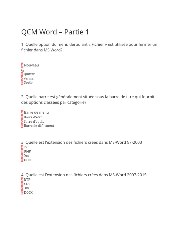 QCM 1 Word | PDF