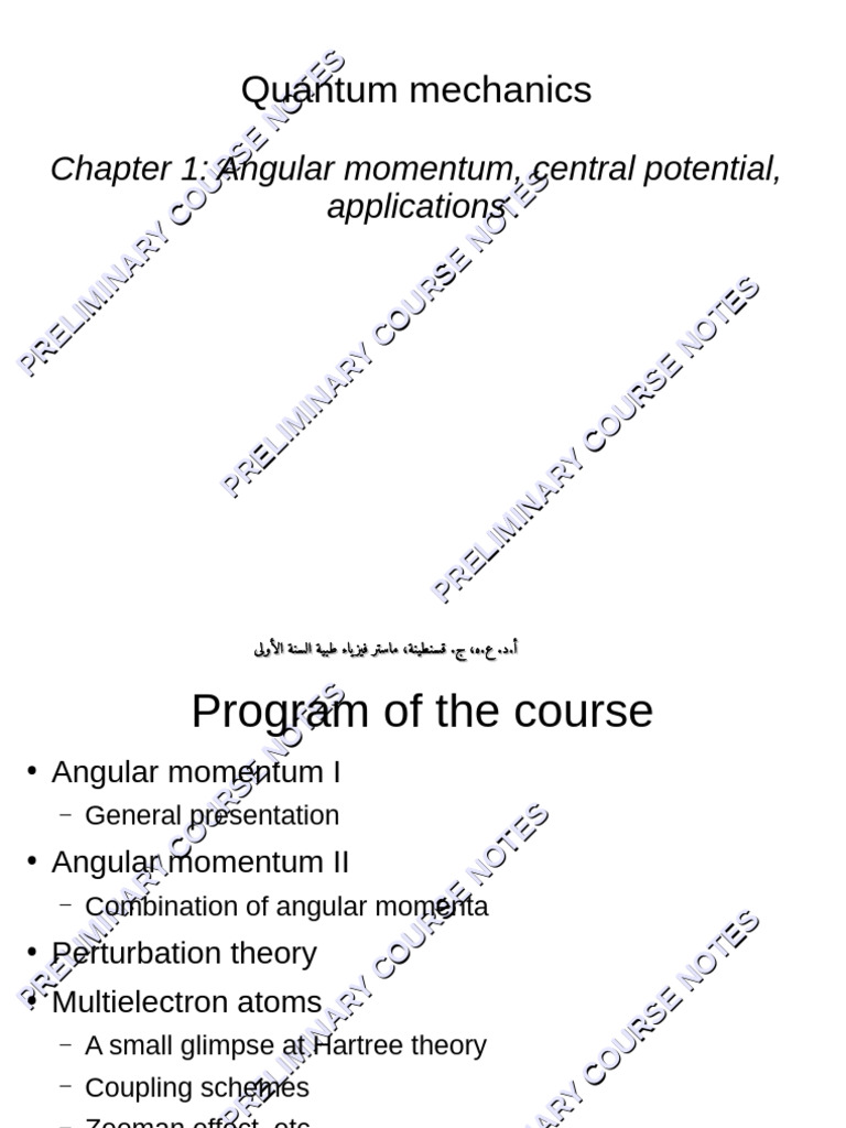 Chapter 1 - Angular Momentum, Central Potential, Applications | PDF | Physics | Applied Mathematics