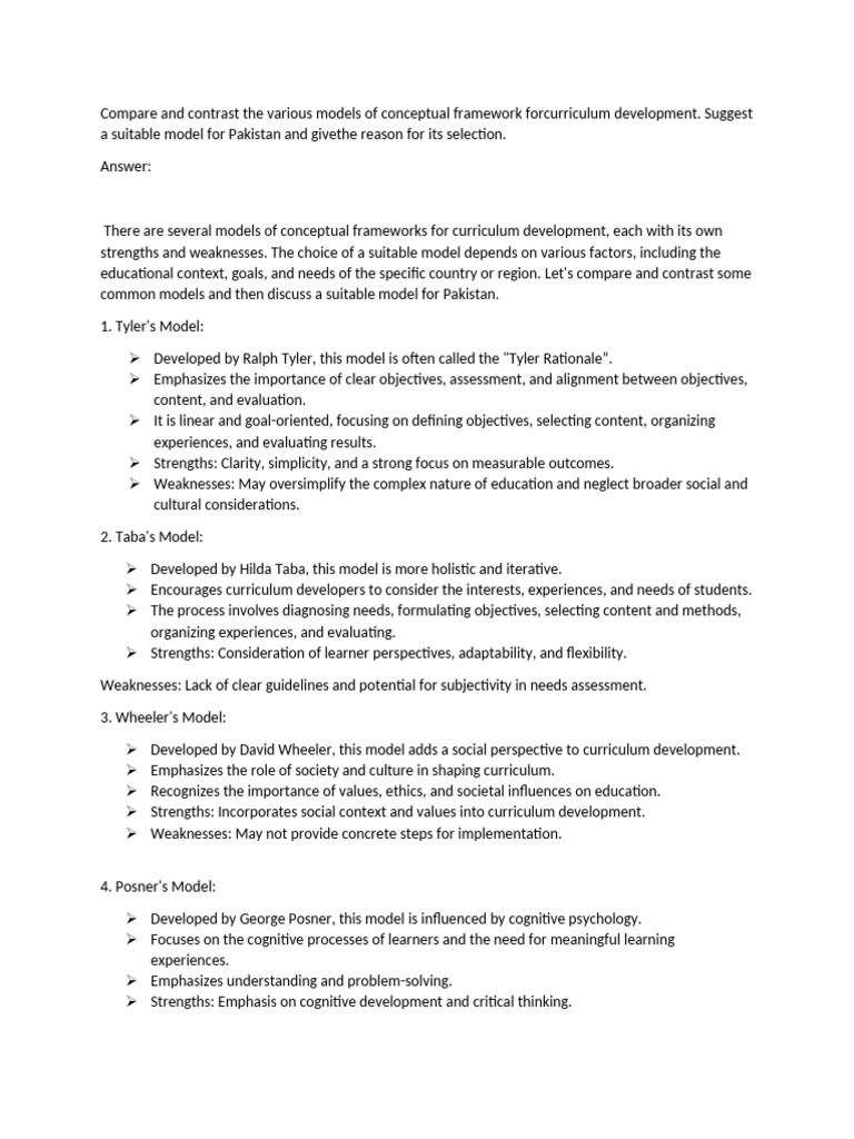 Compare and Contrast The Various Models of Conceptual Framework ...