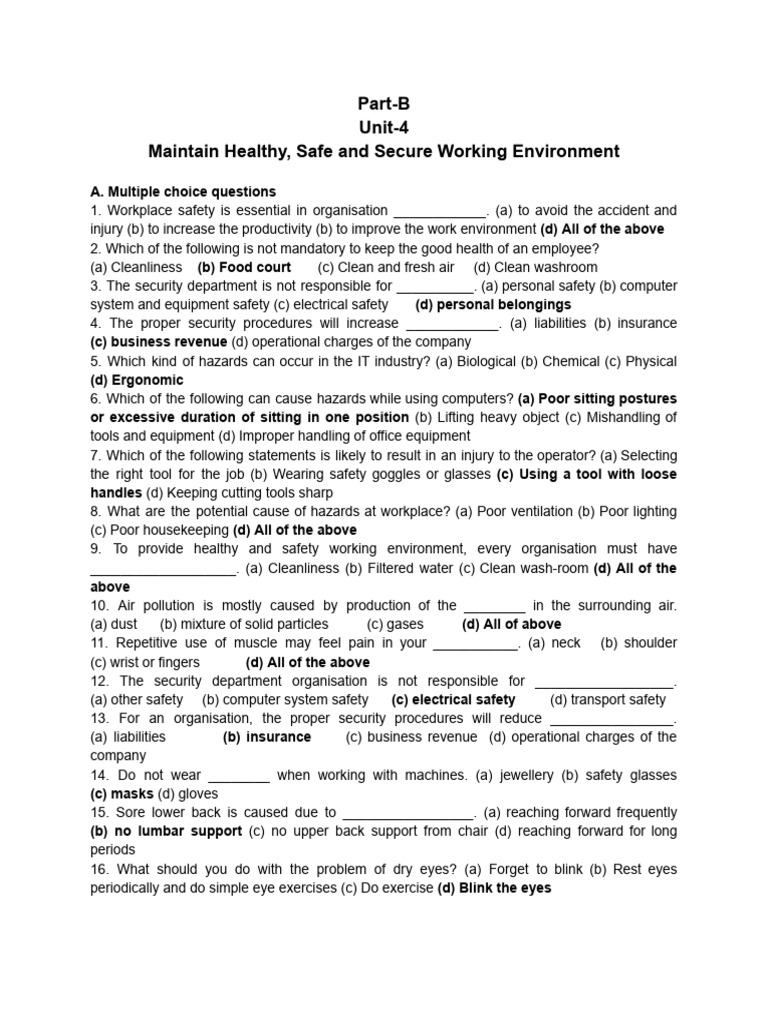 PART-B-UNIT-4-Maintain Healthy, Safe and Secure Working Environment | PDF | Occupational Safety ...