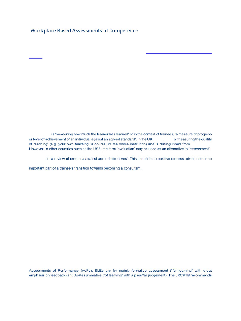Workplace Based Assessments of Competence | PDF | Educational Assessment | Medical Education