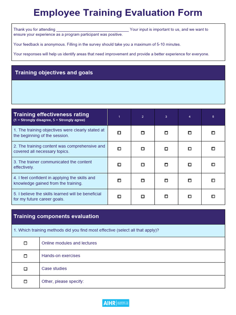 Training Evaluation Form PDF | PDF | Cognitive Science | Human Communication