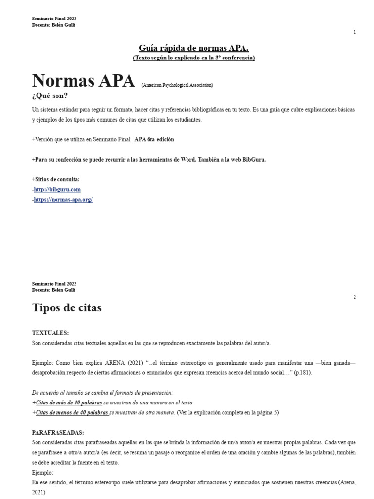 NUEVO! Normas APA (según material de la 3º conf. -Belén Gulli) | PDF ...