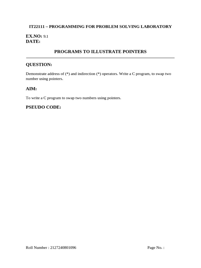 IT22111 Record - 96 (Ex9) | PDF | Pointer (Computer Programming) | Software Engineering