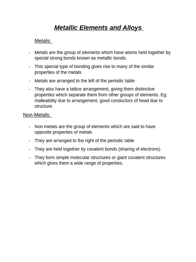Metallic Properties of Elements | PDF