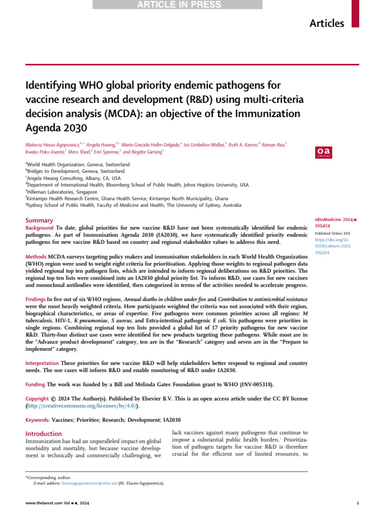 Identifying WHO Global Priority Endemic Pathogens For Vaccine Research ...