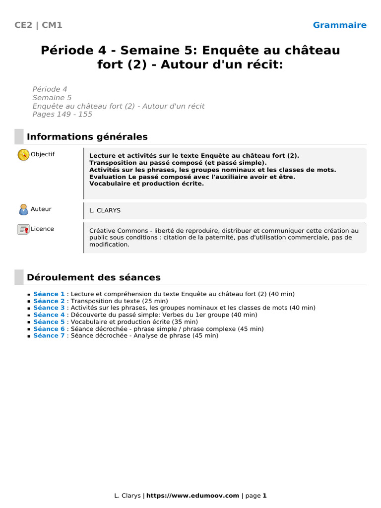 periode-4---semaine-5-enquete-au-chateau-fort-2---autour-d-un-recit | PDF | Phrase | Verbe