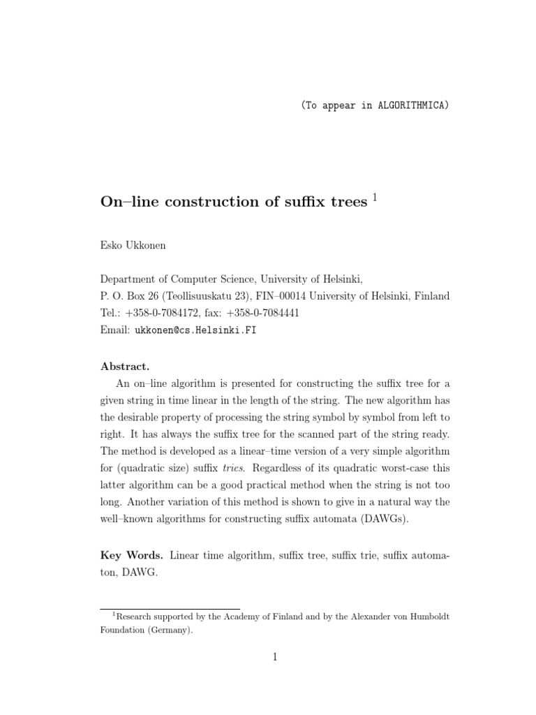 On-Line Construction of Suffix Trees | PDF | Time Complexity | String (Computer Science)