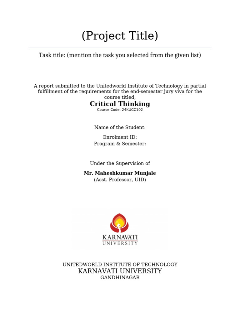 Critical Thinking Project Report 2024 | PDF