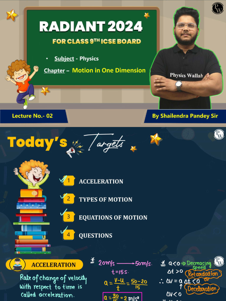 Motion in One Dimension 02 - Class Notes - Radiant 2024 | PDF