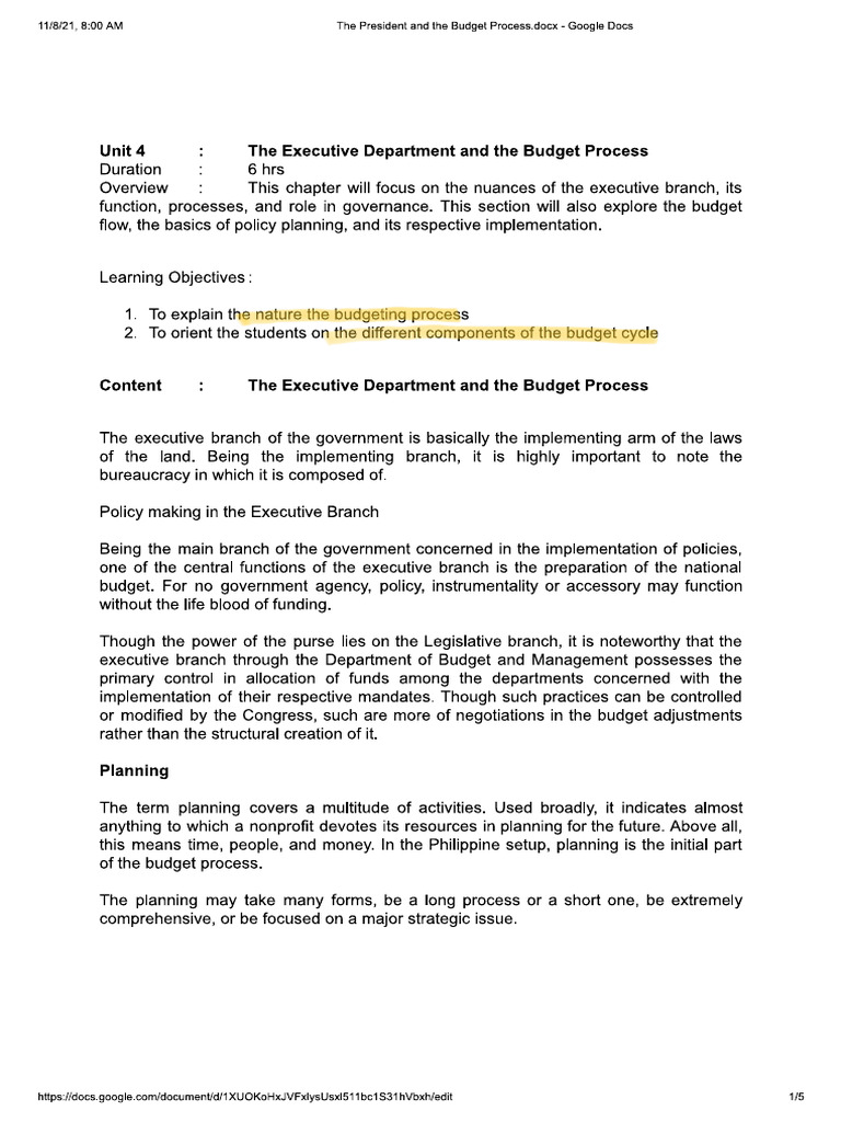 The President and The Budget Process | PDF