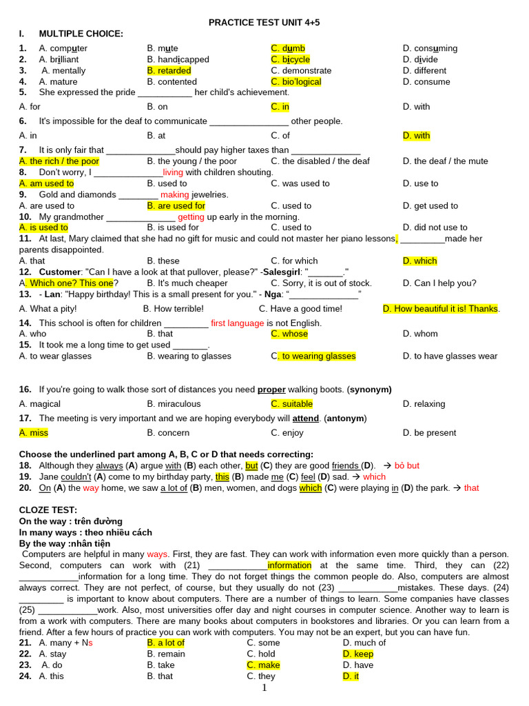 Practice Test Unit 4 5 Key Pdf
