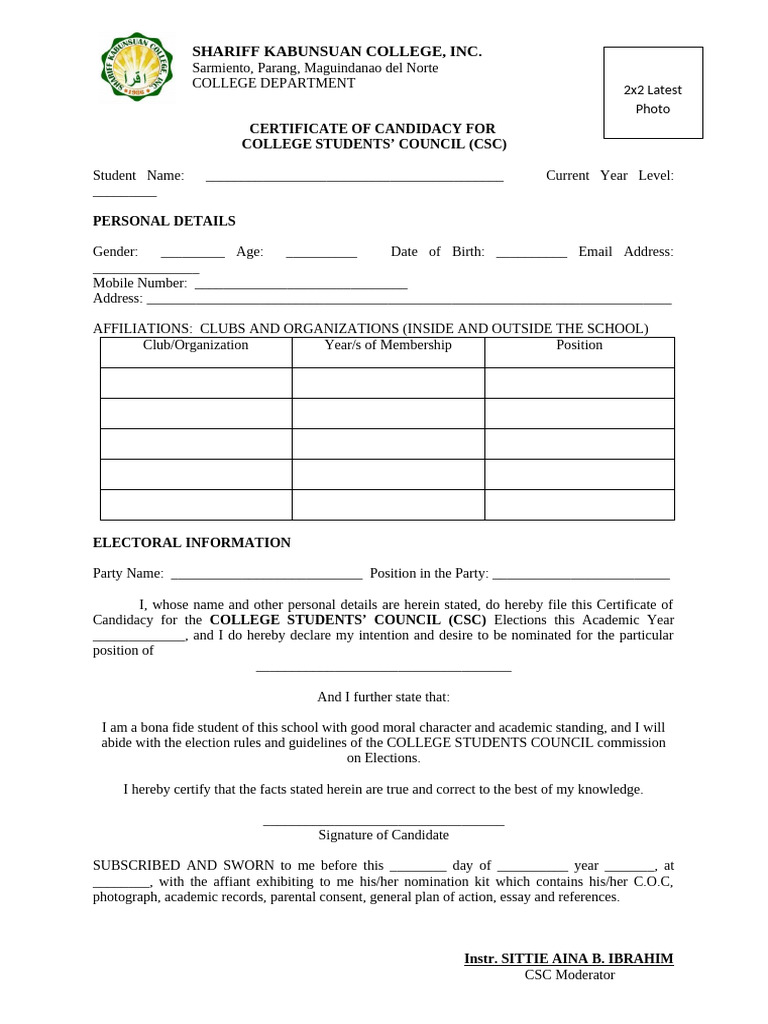 CSC Certificate of Candidacy Form | PDF
