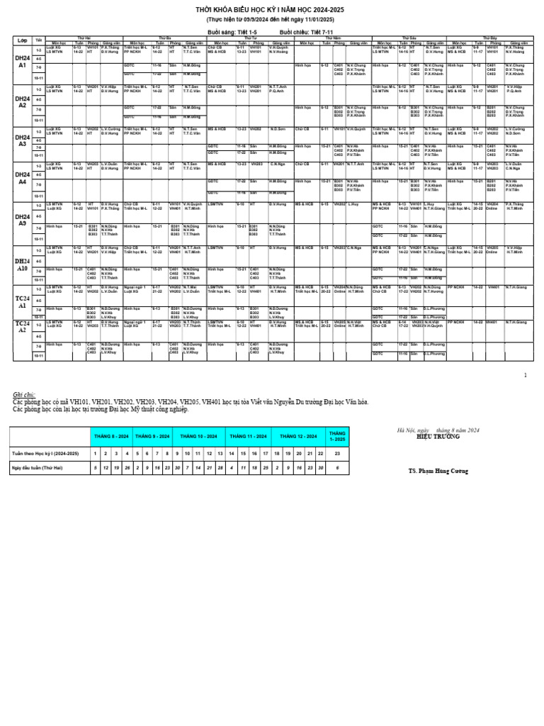 tkb DH24 học kỳ 1 năm 2024 2025 | PDF