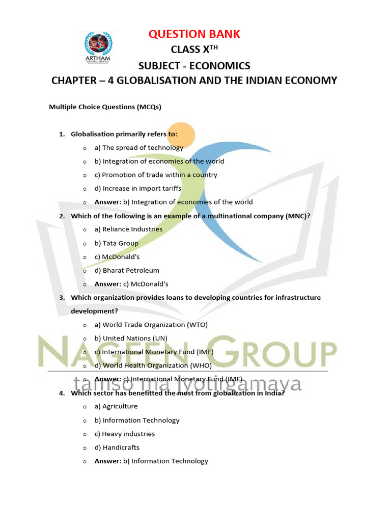 Class 10 Question Bank Economics Chapter - 4 Globalisation and The | PDF | Globalization ...