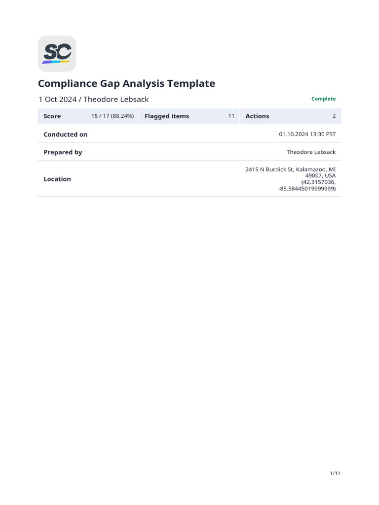 Compliance Gap Analysis Template Sample Report | PDF | Regulatory Compliance | Internal Control