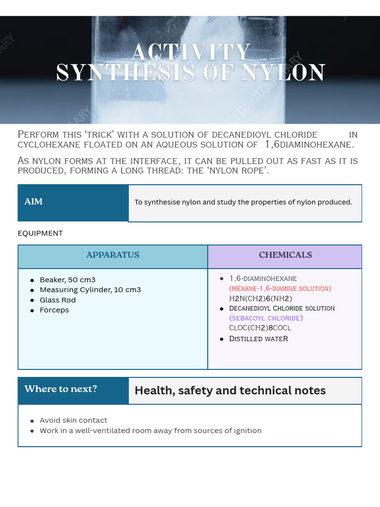 Synthesis of Nylon-6,10 from Precursors | PDF | Acid | Chloride