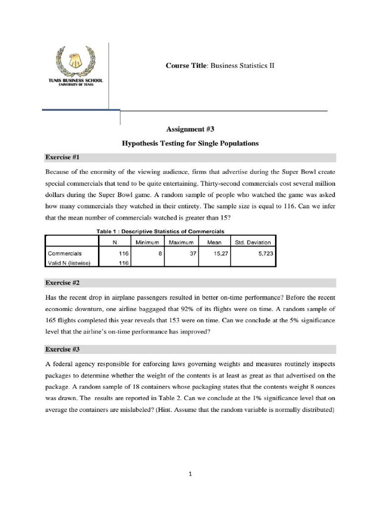Assignment #3 Hypothesis Testing | PDF